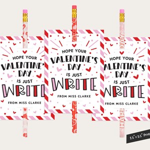 Valentine Pencil Tag: Just Write Class Gift (editable Template) - Etsy