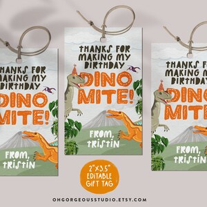 Dino Birthday Thank You Tags: Editable Dinosaur Party Favors (digital ...