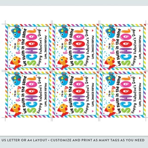 Printable Fish Valentine's Day Tag | Swim in the Same School Tag, Class ...