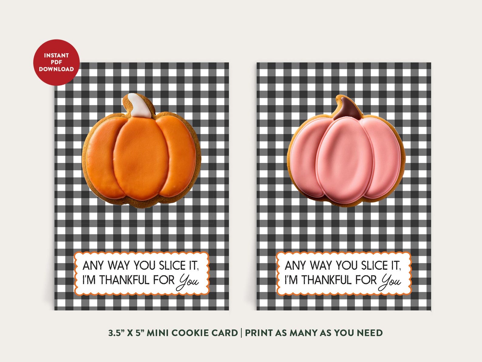 Printable Thanksgiving Cookie Card: Pumpkin Pie Design (PDF) - Etsy