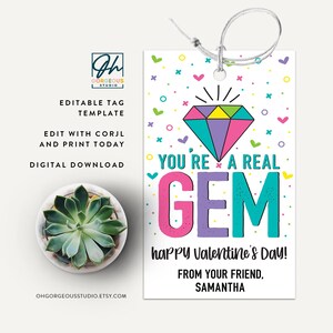 Printable You're A Real Gem Valentine's Day Tag | Editable Tag Kids ...