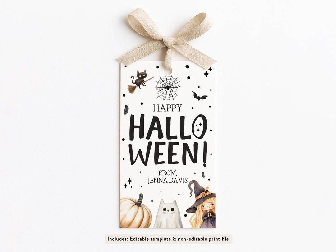 Cute Halloween Gift Tags: Witch, Ghost, Pumpkin (personalized Template ...