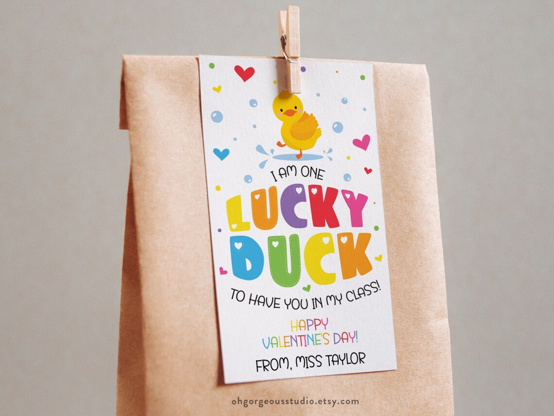 Lucky Duck Valentine's Day Teacher Tag: Editable Classroom Gift (PDF ...