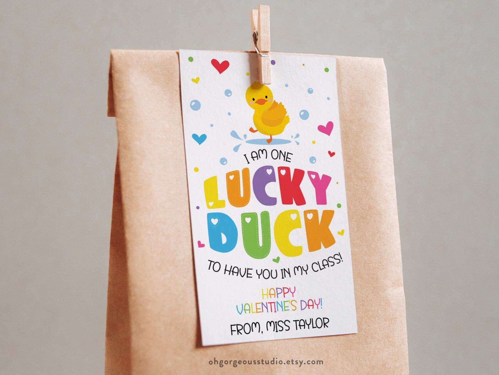 Lucky Duck Valentine's Day Teacher Tag: Editable Classroom Gift (PDF ...