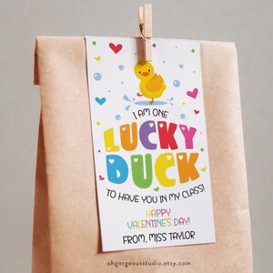 Lucky Duck Valentine's Day Teacher Tag: Editable Classroom Gift (PDF ...