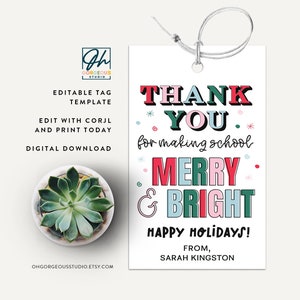Merry and Bright School Year | Printable Christmas Gift Tag, Class Gift ...