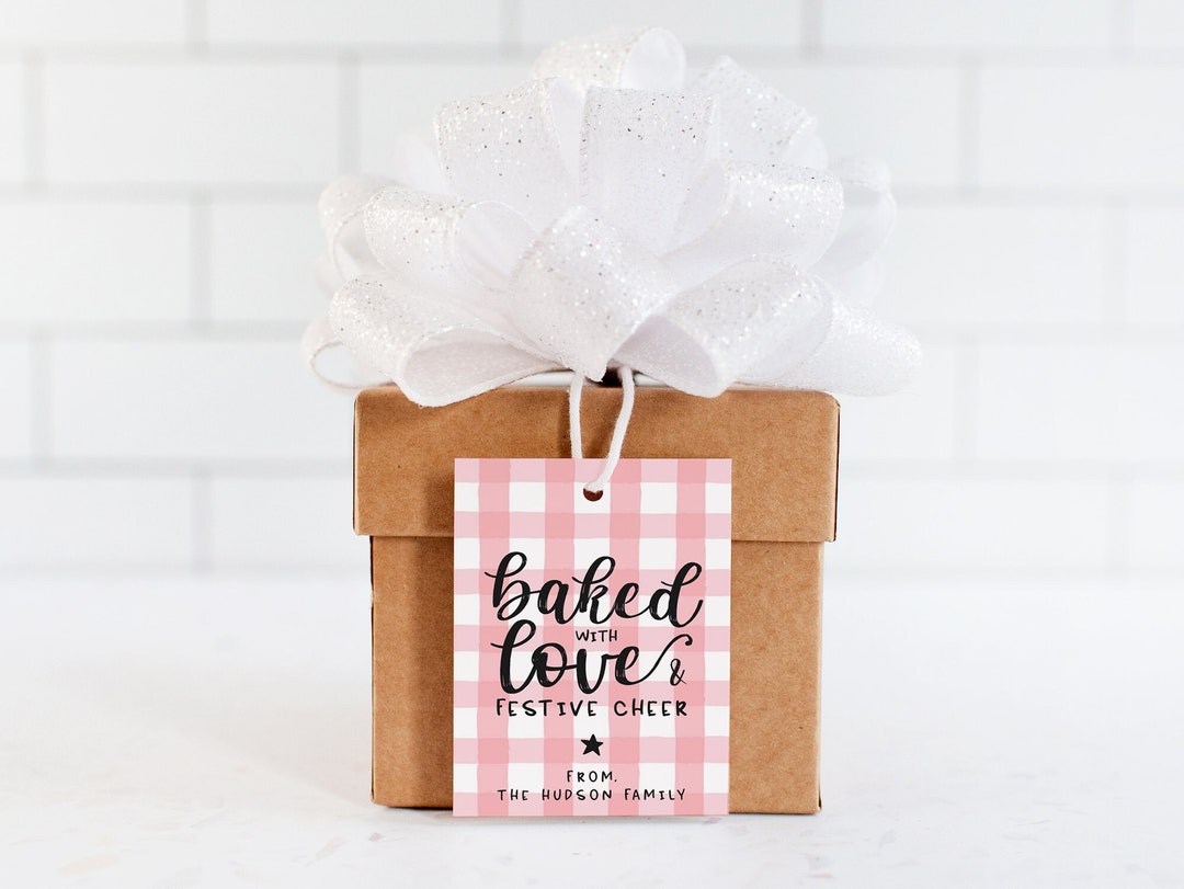 Pink Gingham Baked With Love Gift Tags: Editable Holiday Tags (digital ...