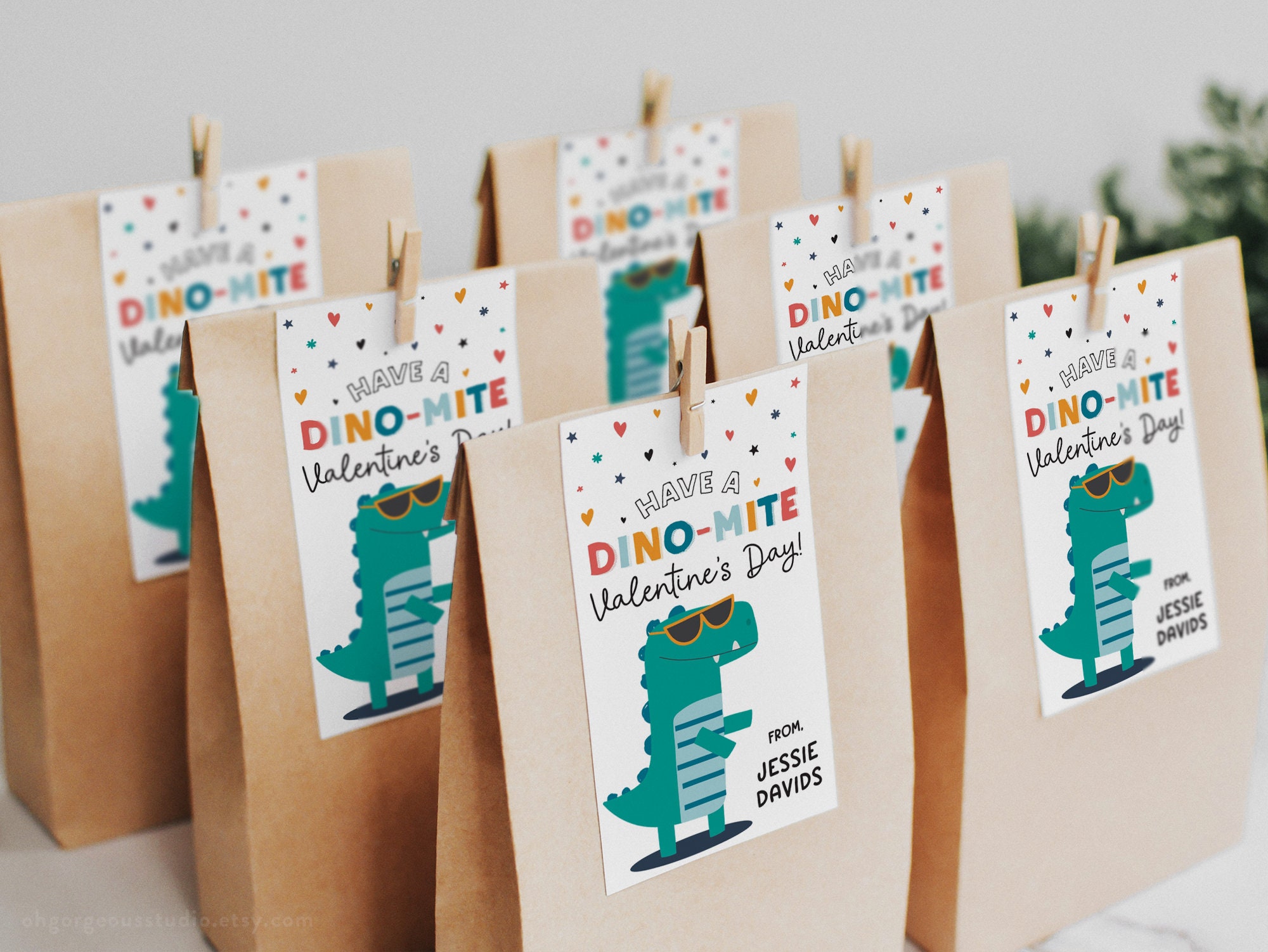 Editable Valentine's Day Dinosaur Favor Tag Printable Roarsome Dino ...