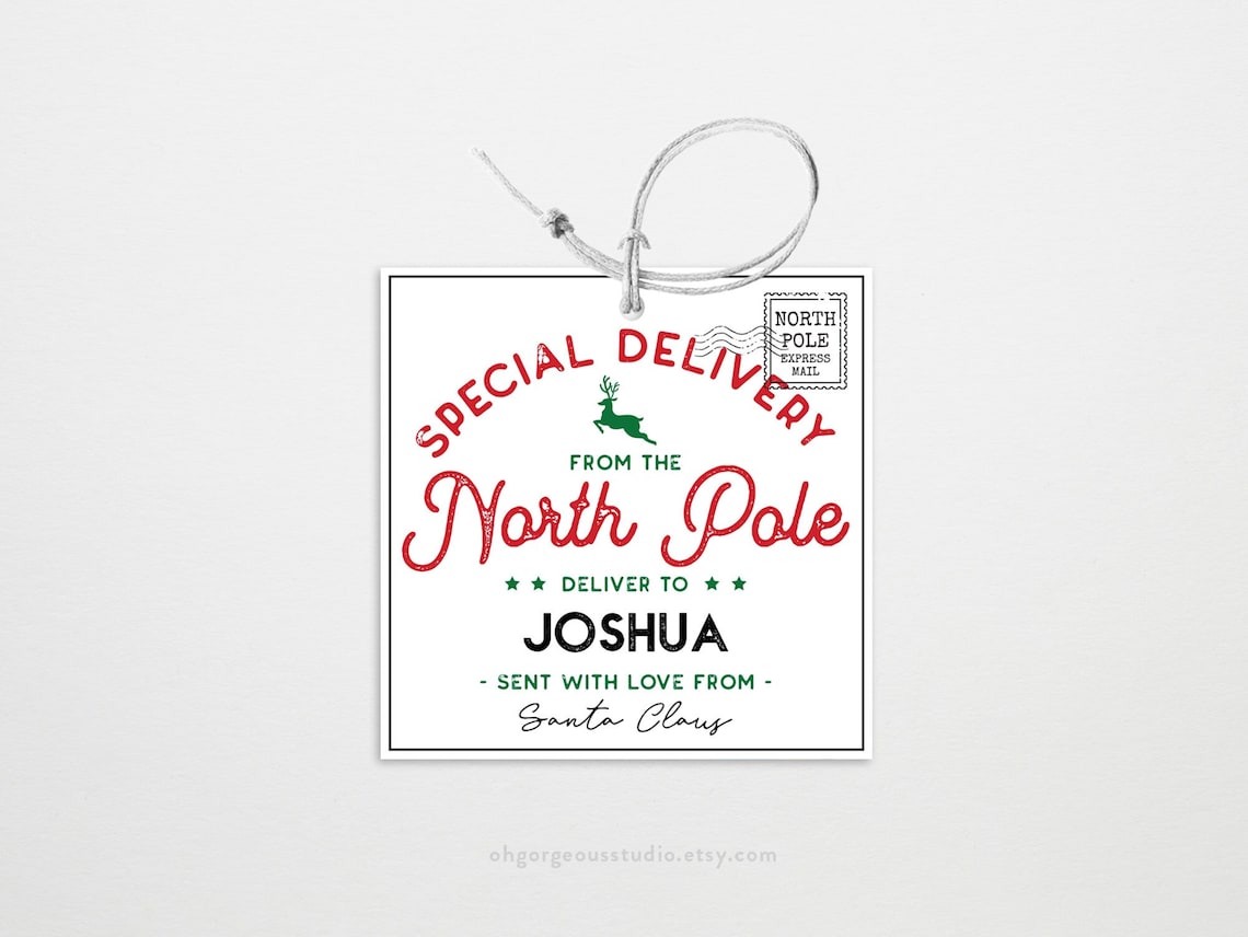 Printable North Pole Special Delivery Tag Template Editable Santa Gift ...