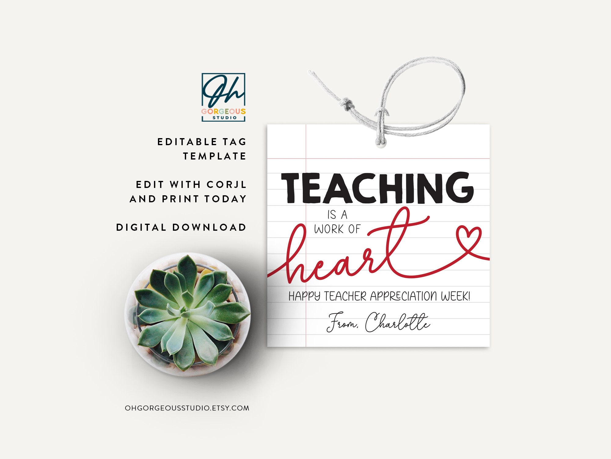 Teacher Appreciation Gift Tag Teaching is A Work of Heart Teacher ...