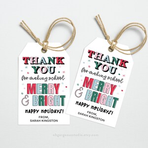 Merry and Bright School Year | Printable Christmas Gift Tag, Class Gift ...