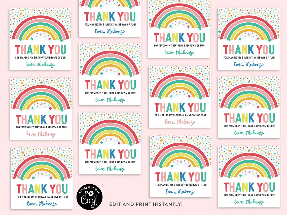Rainbow of Fun Thank You Tag Printable Birthday Favor - Etsy
