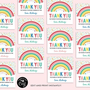 Rainbow of Fun Thank You Tag | Printable Birthday Favor, Editable ...