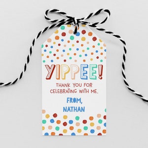 Yippee Birthday Favor Tag | Polka Dot Gift Tag Template, Editable Party ...