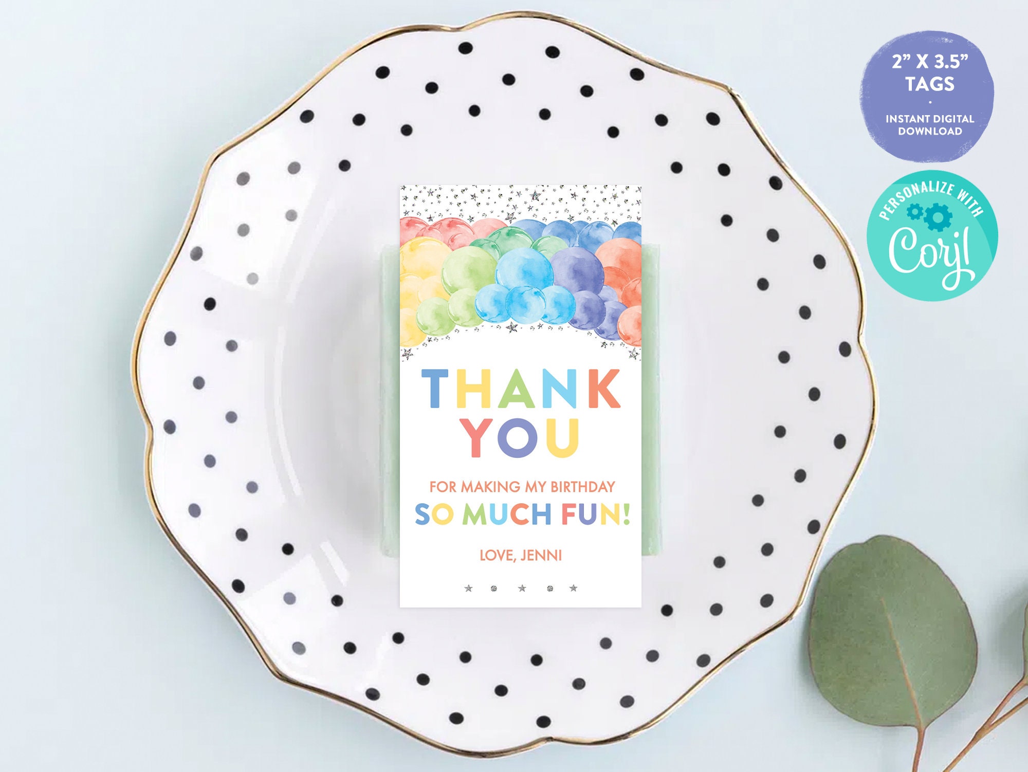 Birthday Party Tag Editable Rainbow Balloon Arch Gift Tag - Etsy