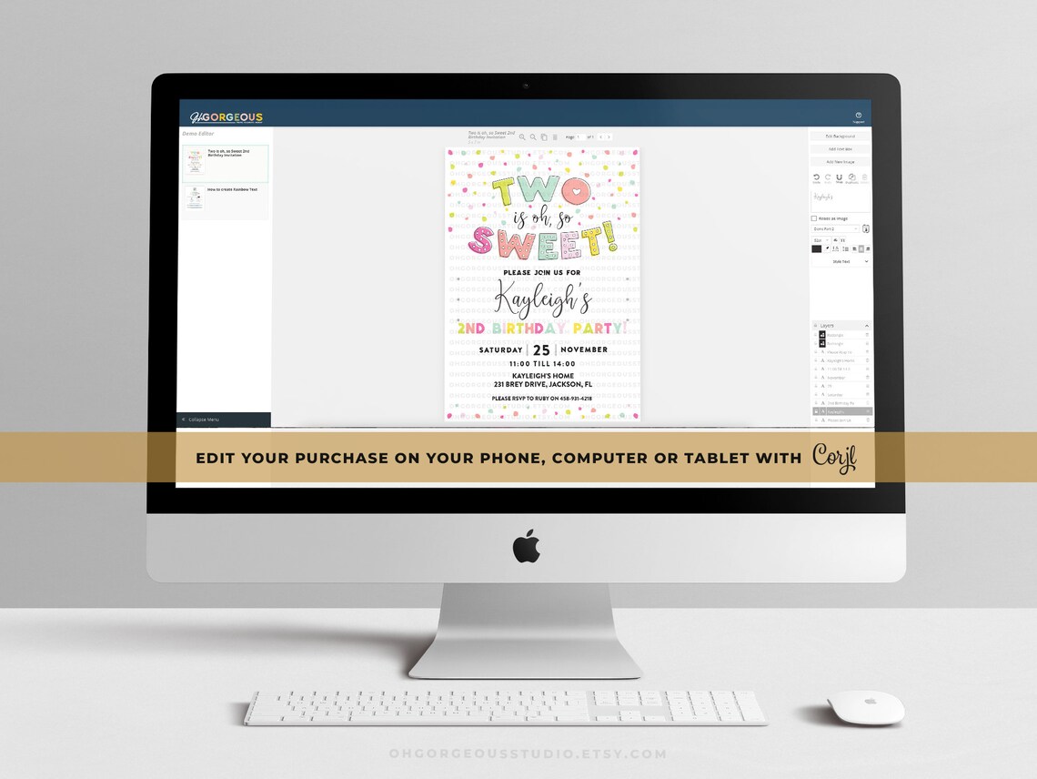 Two is Oh so Sweet 2nd Birthday Invitation: Candy Sprinkles (editable ...