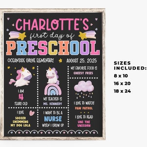 First Day of School Sign Editable Template | Unicorn Back to School ...