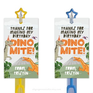 Dino Birthday Thank You Tags: Editable Dinosaur Party Favors (digital ...