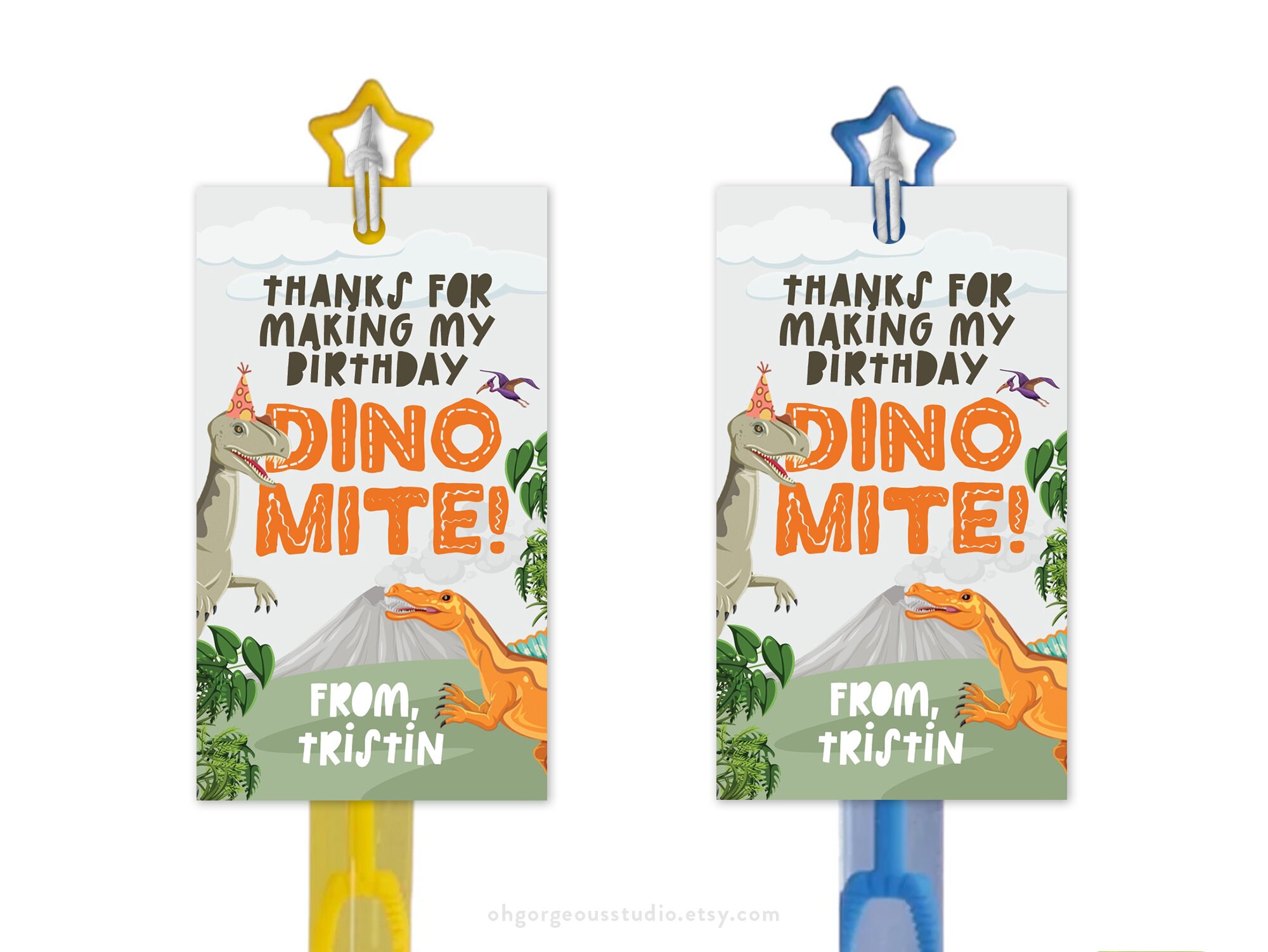 Dino Birthday Thank You Tags: Editable Dinosaur Party Favors (digital ...