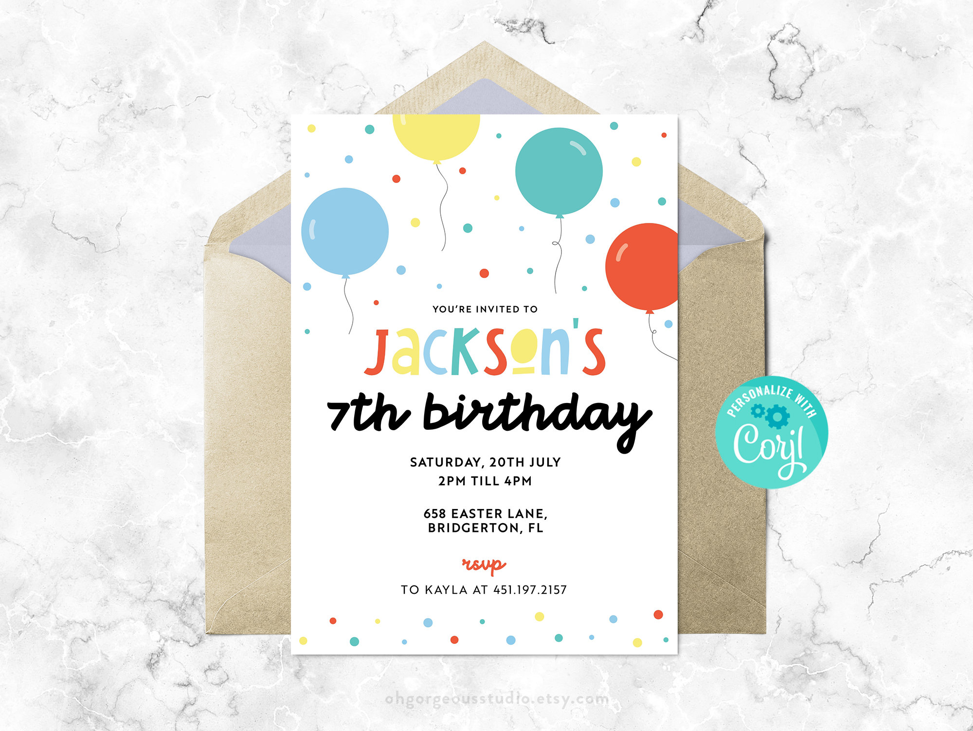 Balloon Birthday Invitation Template: Editable Polka Dot Party Invite ...