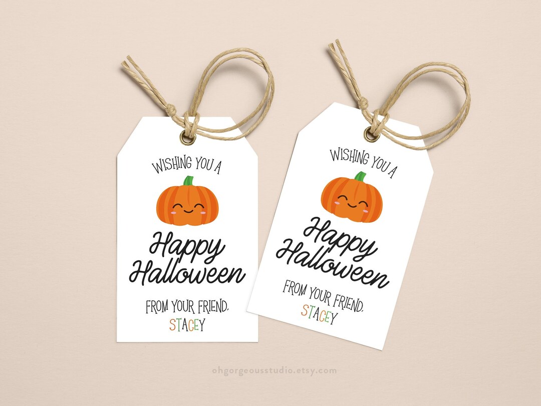 Happy Halloween Printable Gift Tag | Cute Pumpkin Tag Template for Your ...