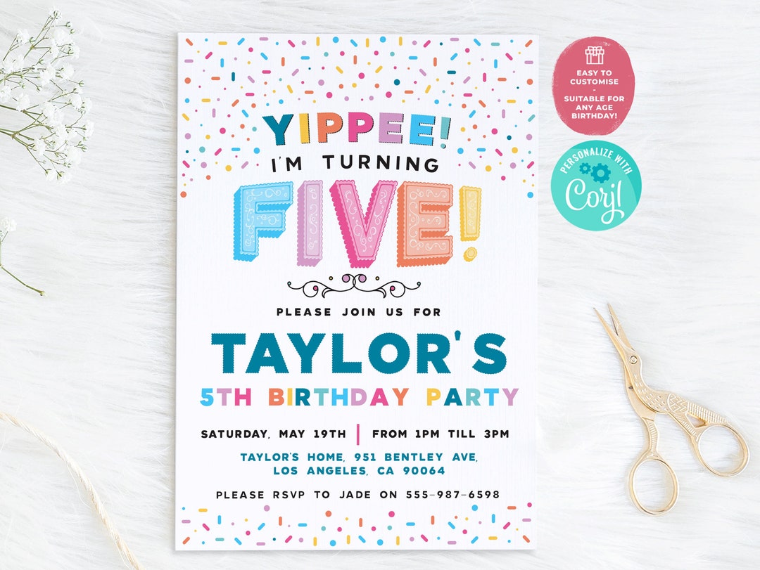 5th Birthday Invitation: Yippee Party Template (digital Invitation) - Etsy