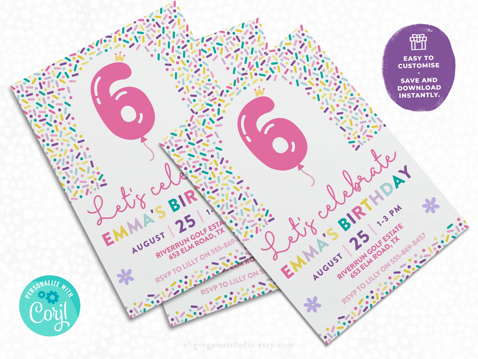6th Birthday Invitation Sprinkles Party Printable Birthday - Etsy Australia