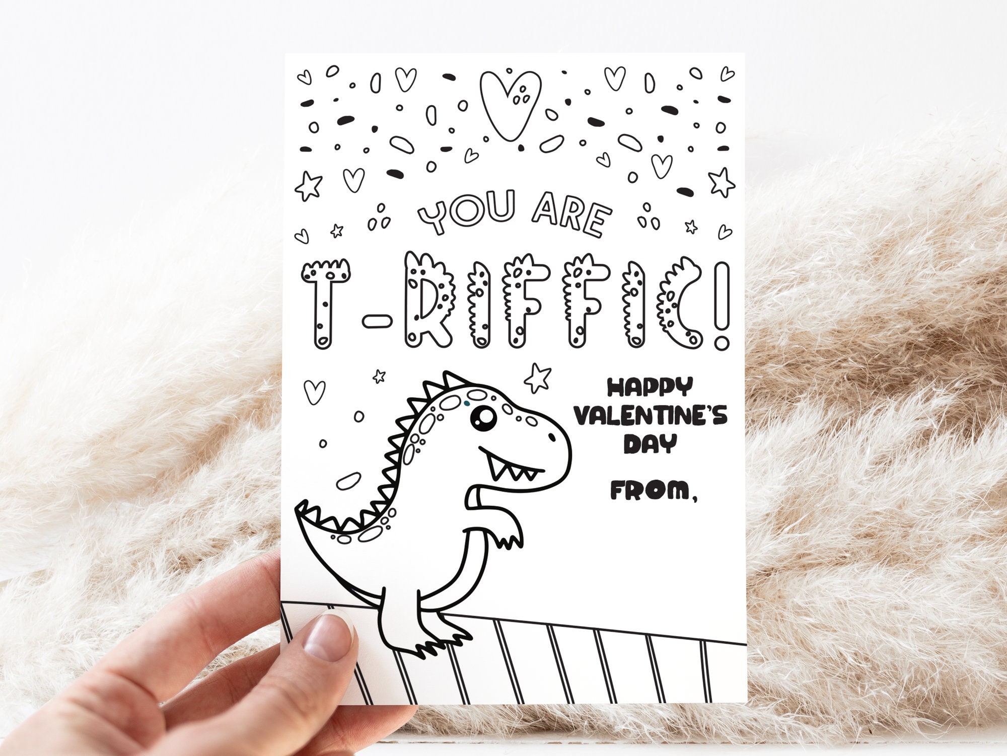 Dino Valentine Coloring Cards: Kids Classroom Valentines (printable PDF ...