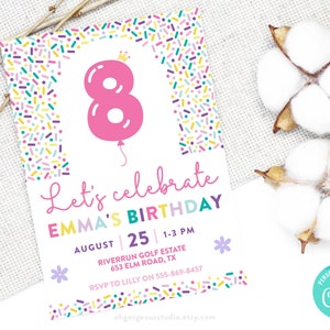 8th Birthday Invitation | Editable Party Invite, Confetti Birthday ...