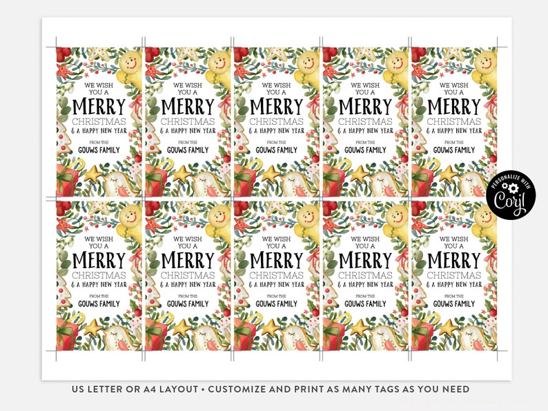 Merry Christmas Gift Tag Printable | Editable Holiday Favor (digital ...