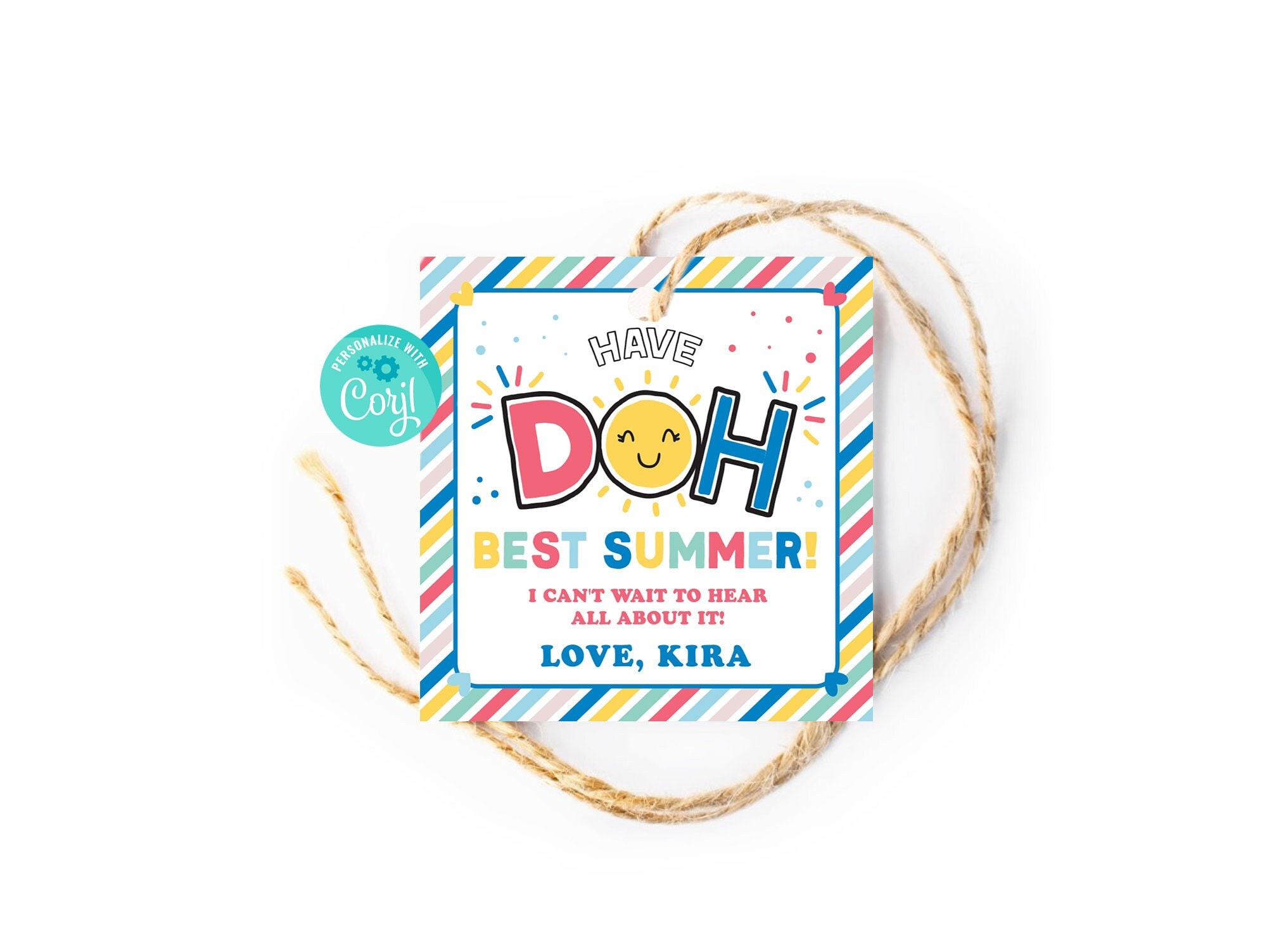 Play Dough Summer Gift Tag: Editable Classroom Card (digital Download ...