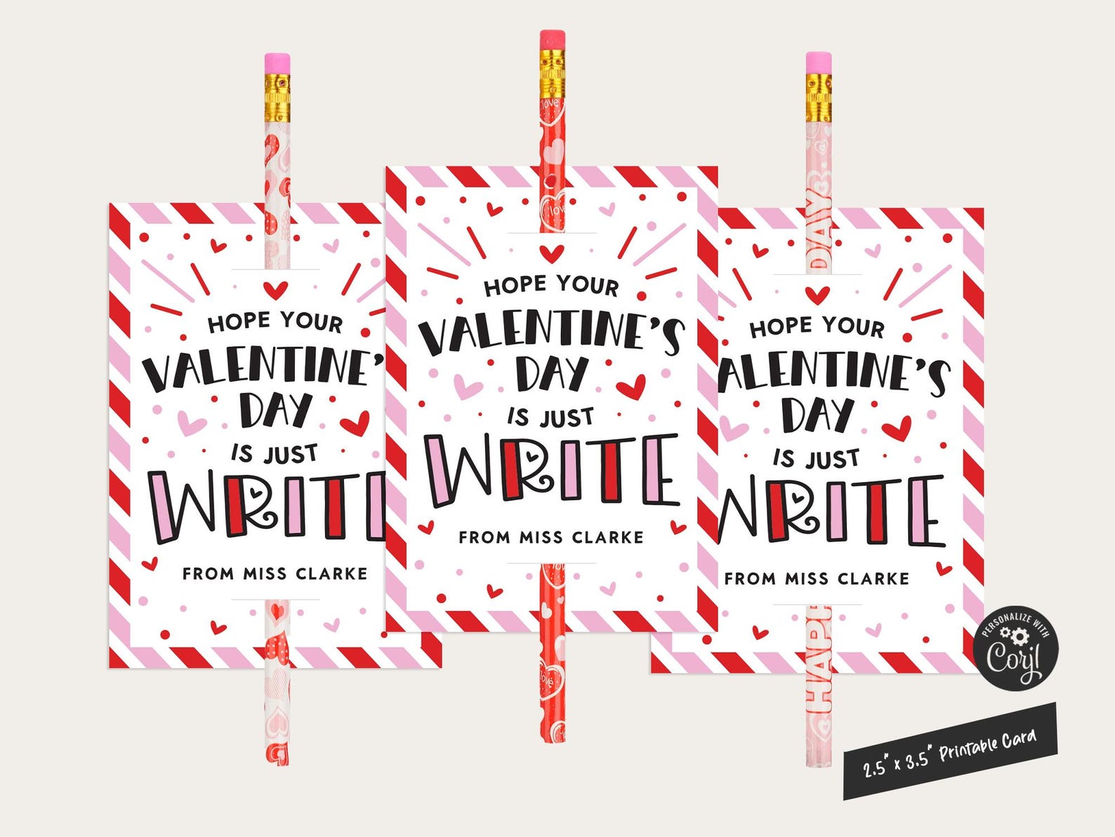 Valentine Pencil Tag: Just Write Class Gift (editable Template) - Etsy