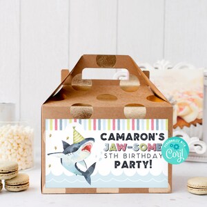 Shark Party Gable Box Printable Label | Editable Template, Jawsome ...