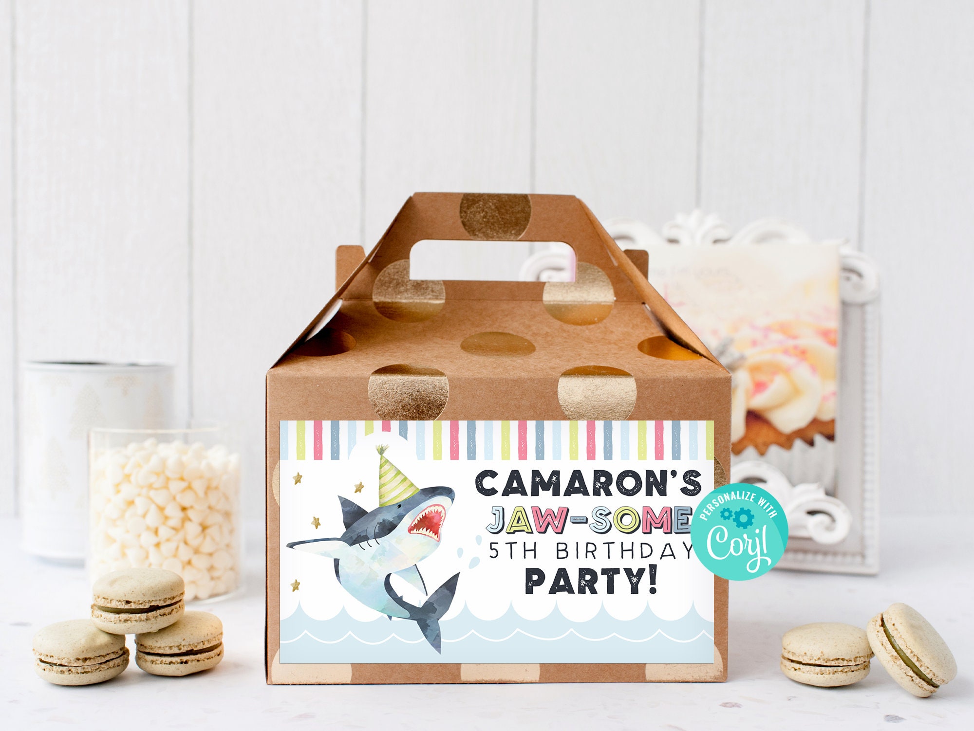 Shark Party Gable Box Printable Label Editable Template, Jawsome Shark ...