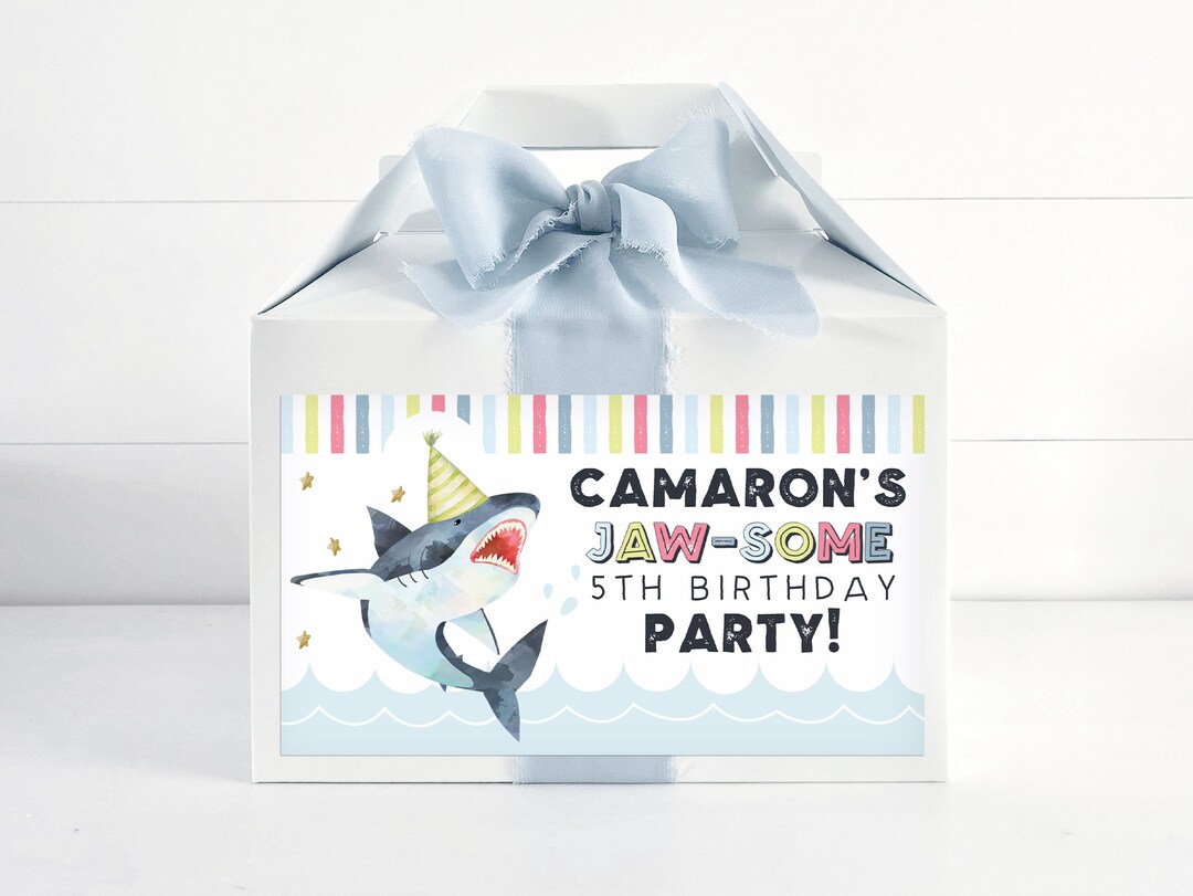 Shark Party Gable Box Printable Label | Editable Template, Jawsome ...