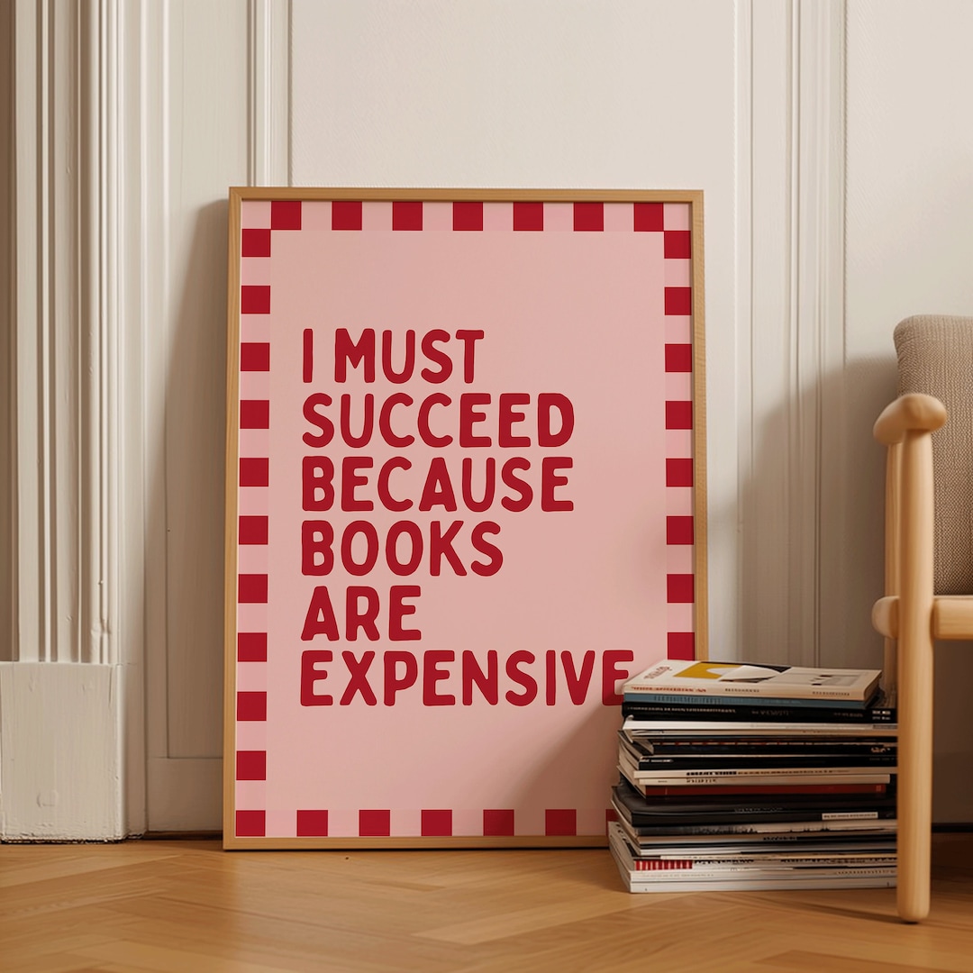 Books Are Expensive Art Print | Pink and Red Checkered Retro Wall Art ...