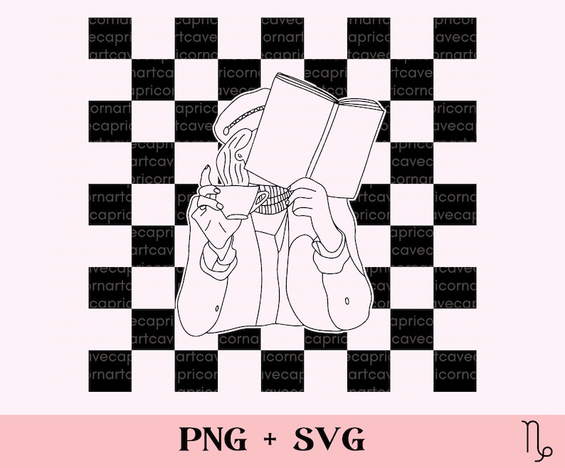 Girl Reading a Book Checkered Pattern SVG and PNG | Bookish Png, Book ...