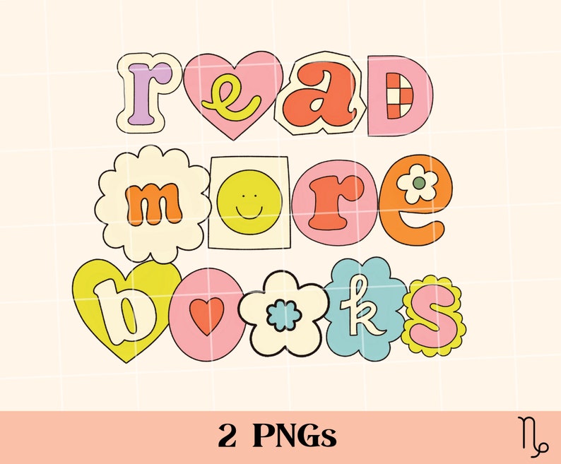 Read More Books 2 Pngs Retro Bookish Png Book Nerd Book - Etsy
