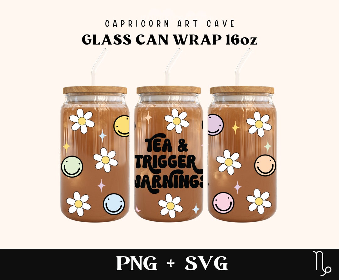 Tea and Trigger Warnings Glass Can Wrap SVG and PNG | Bookish Glass Can ...