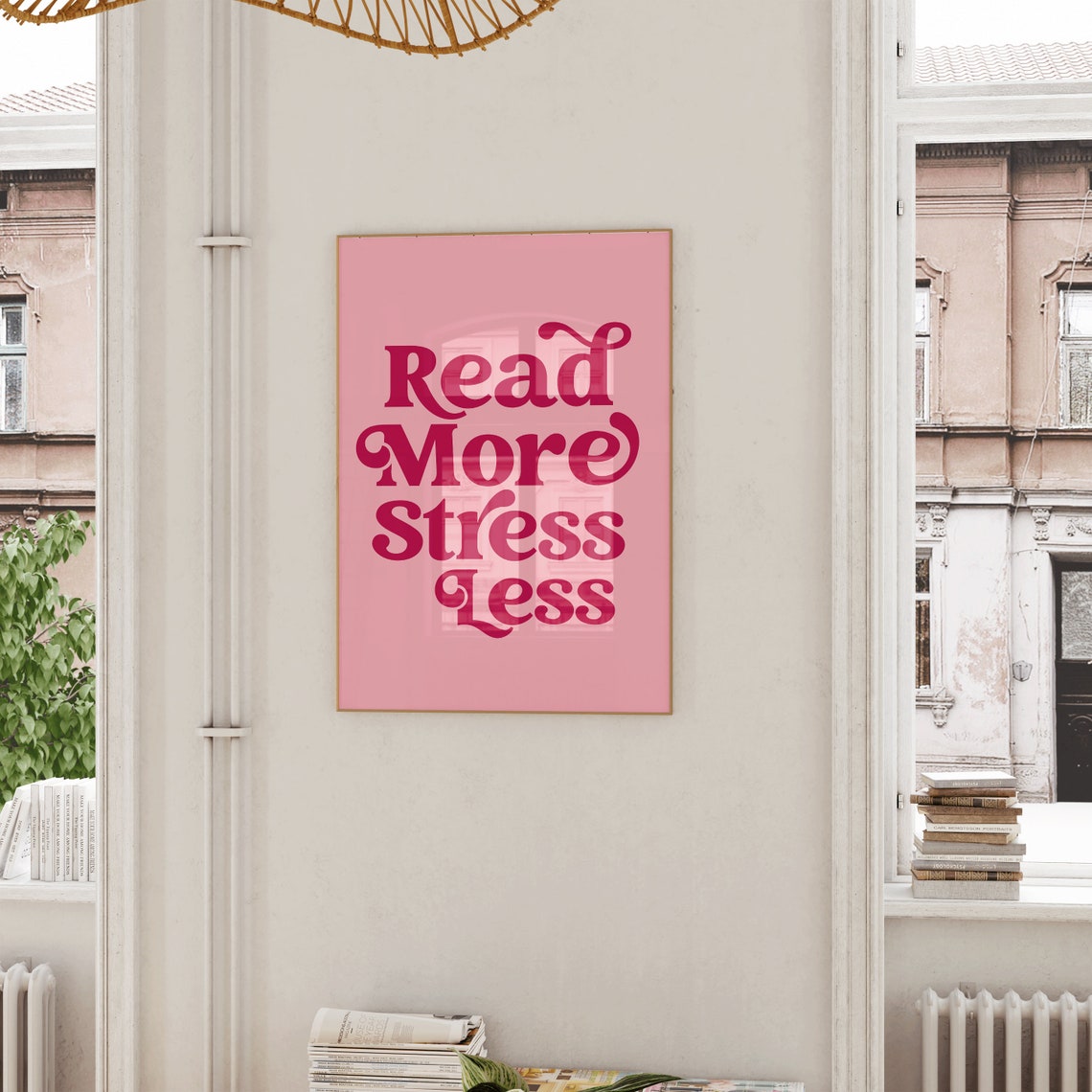 Read More Stress Less Book Art Print | Preppy Coquette Wall Decor ...