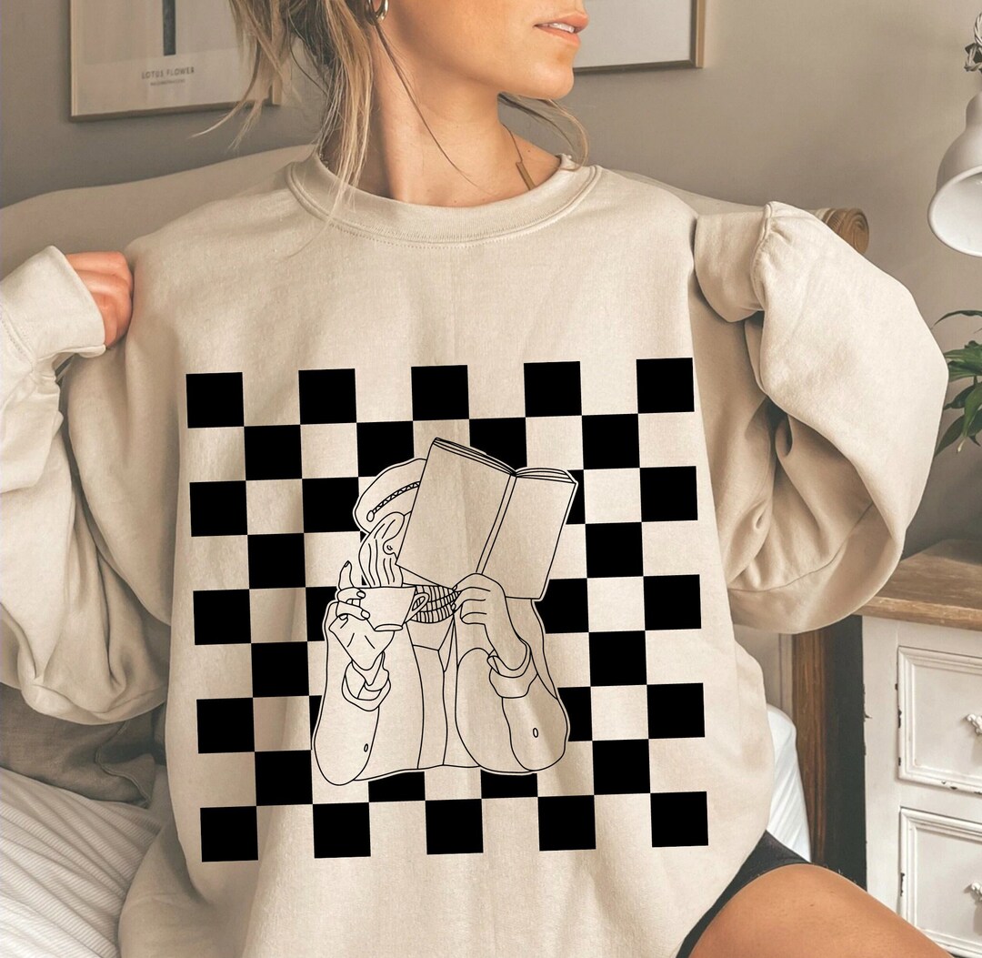 Girl Reading a Book Checkered Pattern SVG and PNG Bookish - Etsy