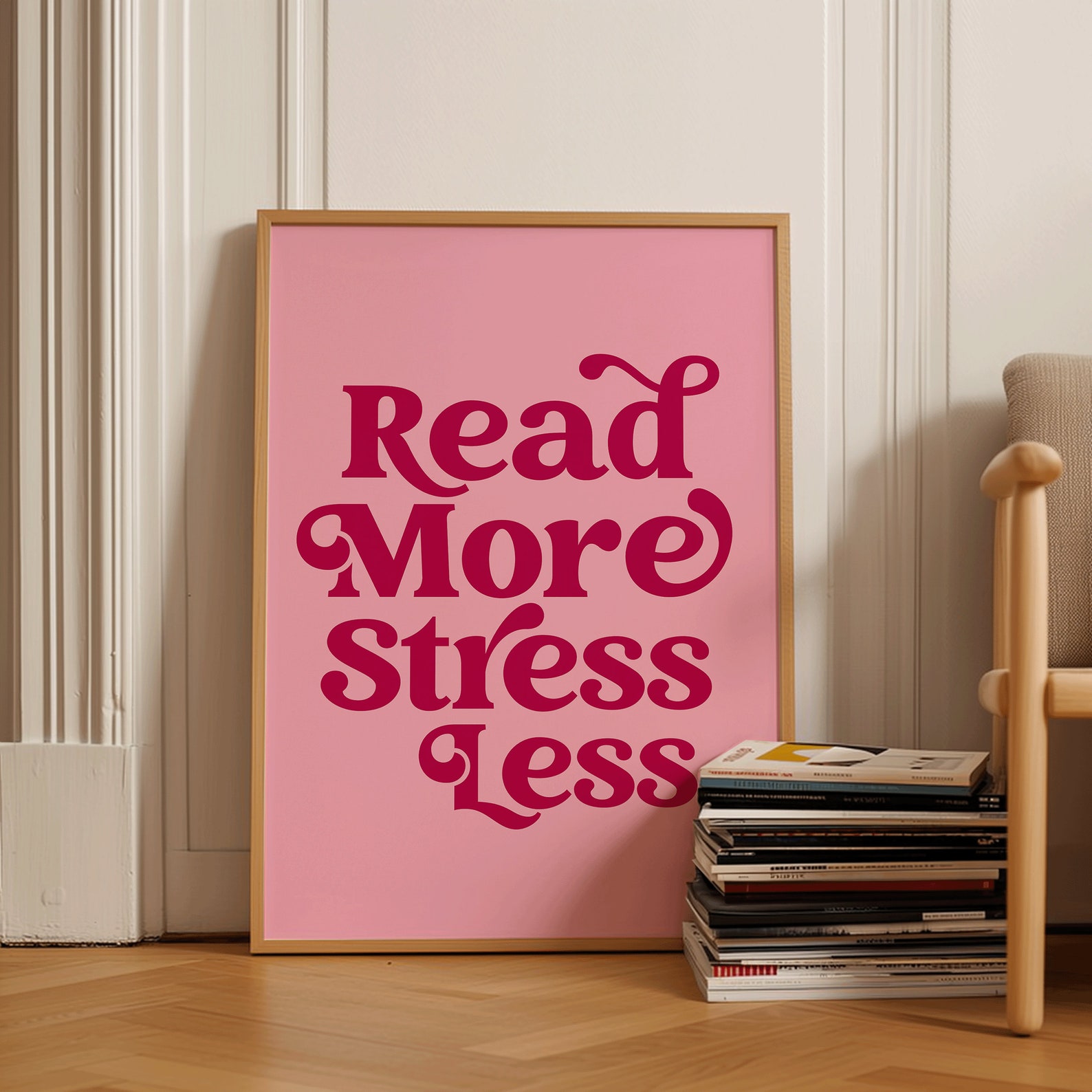 Read More Stress Less Book Art Print | Preppy Coquette Wall Decor ...