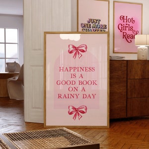Happiness is A Good Book Art Print | Preppy Coquette Wall Decor Bookish ...