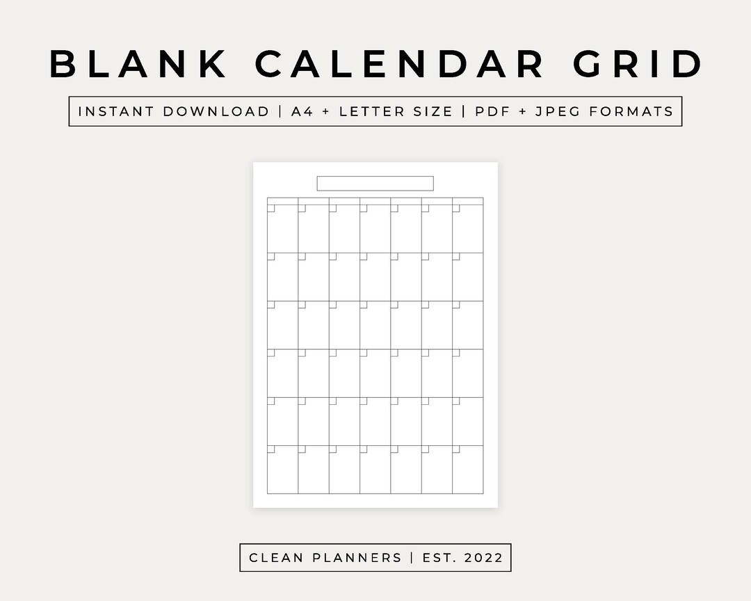 Blank Calendar Grid Monthly Fillable Calendar on 1 Page for - Etsy