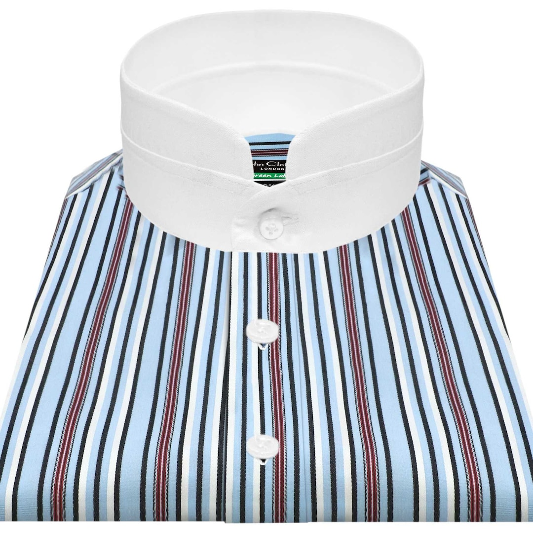 Blue Striped High Imperial Collar Men Shirt High Band Collar Shirt Tall ...