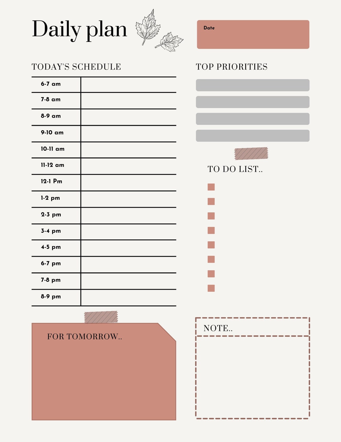 Daily Planner, Fall Planner, Instant Download, Minimalistic Planner ...