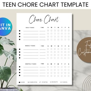 Chore Chart for Teen Minimalist Chore Chart for Teen Aesthetic Chore ...