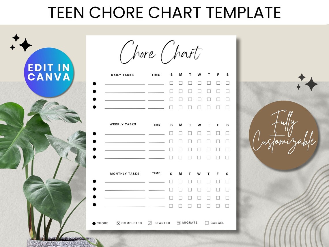 Chore Chart for Teen Minimalist Chore Chart for Teen Aesthetic Chore ...