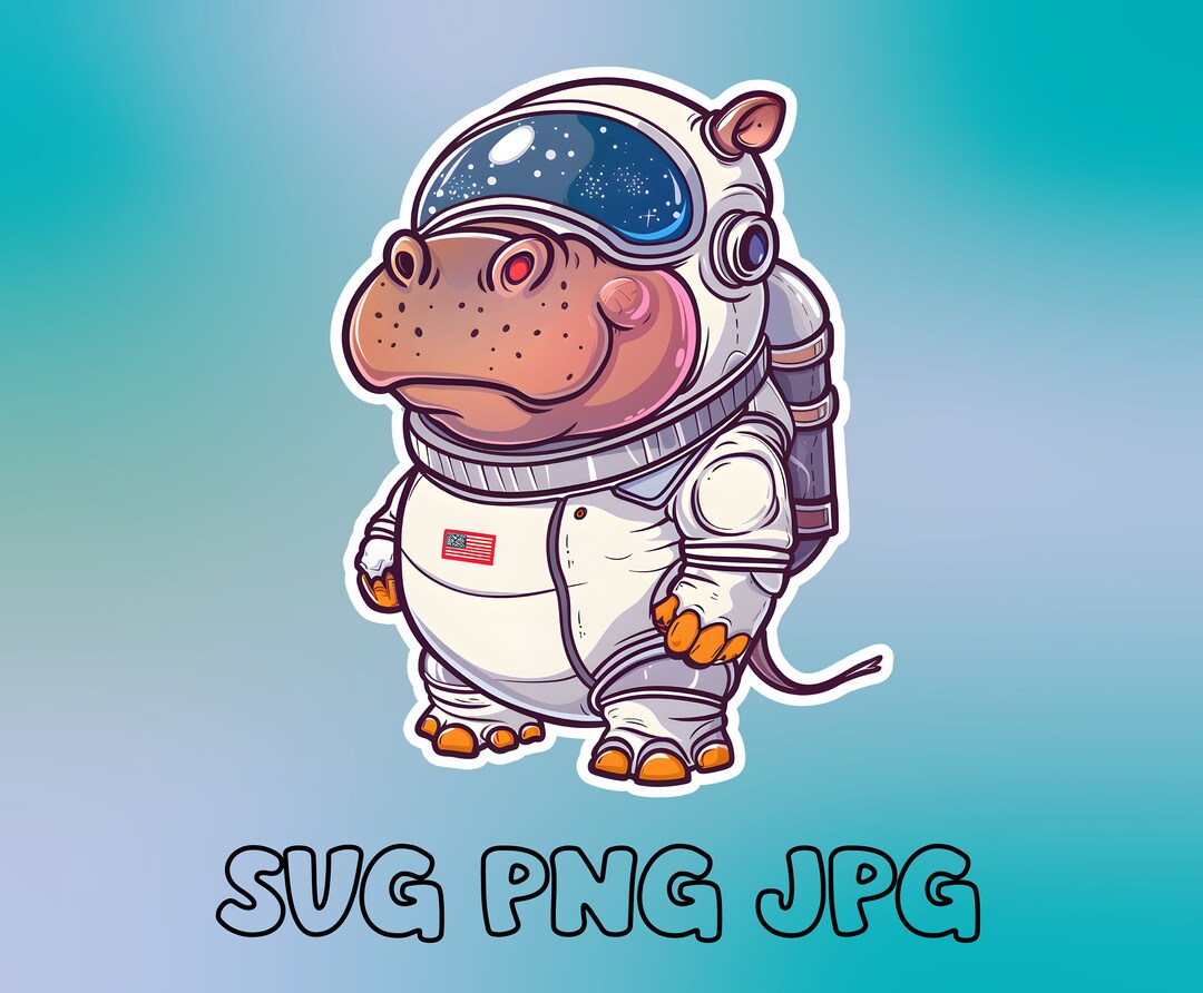 Space Hippo Vinyl Stickers, Cute Colorful Pet Clipart, Supper Cool ...