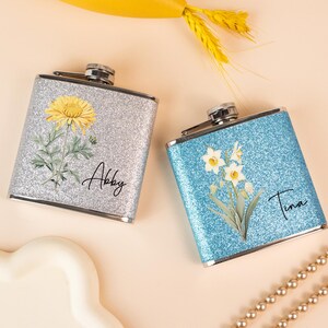 Custom Women's Glitter Flask, Personalized Bridesmaid Gift, Engraved ...